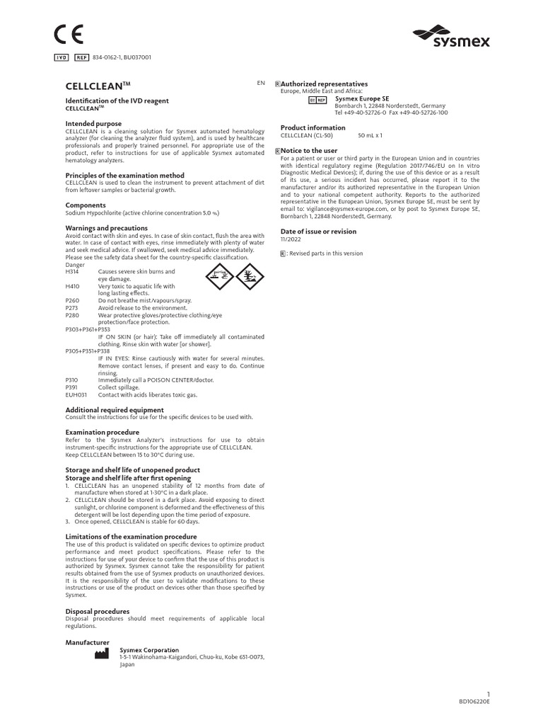 Sysmex Analyzer Cleaning Guide | PDF | Medical Device