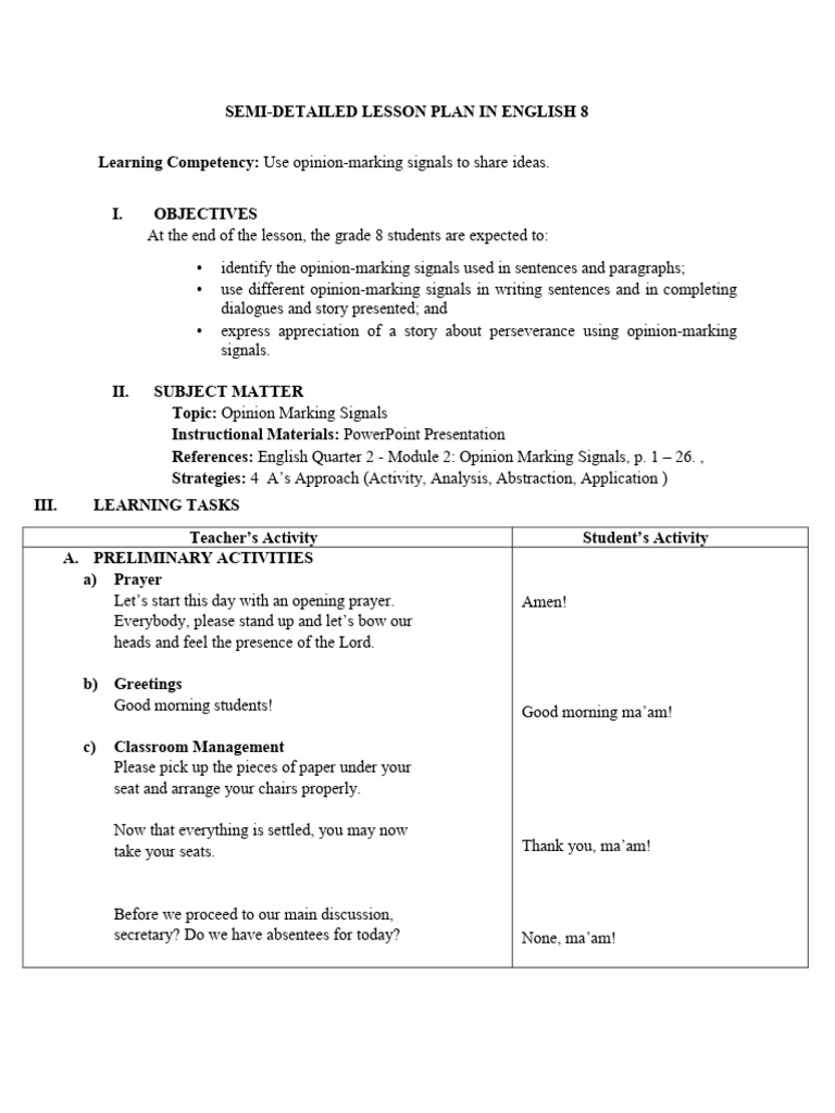 Learning Competency SEMI-DETAILED LESSON PLAN FOR PRE DEMO | PDF ...