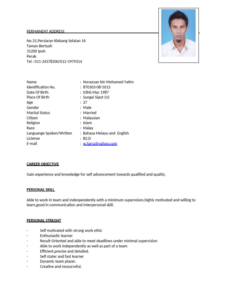 WAN ENGLISH RESUME | PDF | Malaysia | Southeast Asia