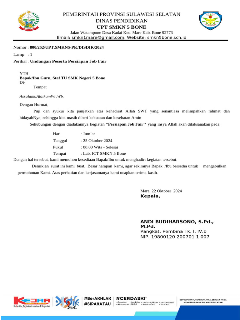 Undangan Job Fair SMK Negeri 5 Bone | PDF