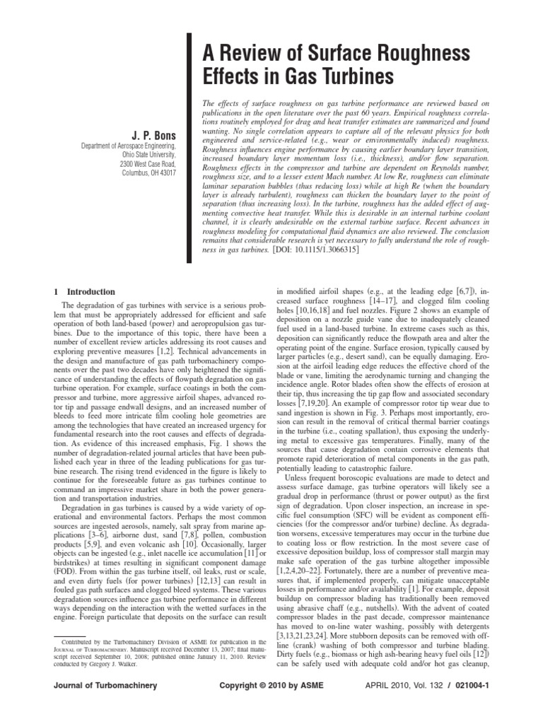 A Review of Surface Roughness Effects in Gas Turbines | PDF | Boundary Layer | Reynolds Number