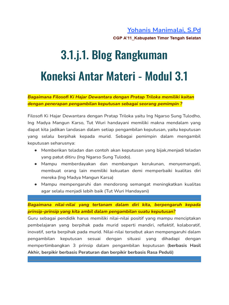 Koneksi Antar Materi 3.1 Yohanis Manimalai | PDF