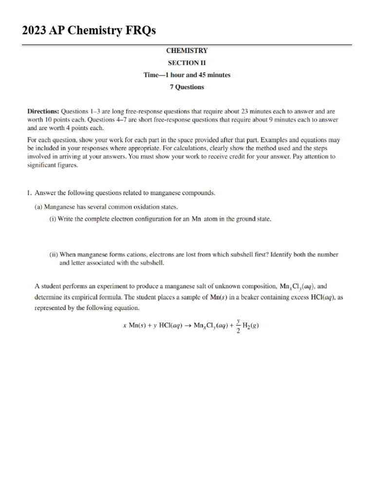 2023 AP Chemistry FRQs | PDF