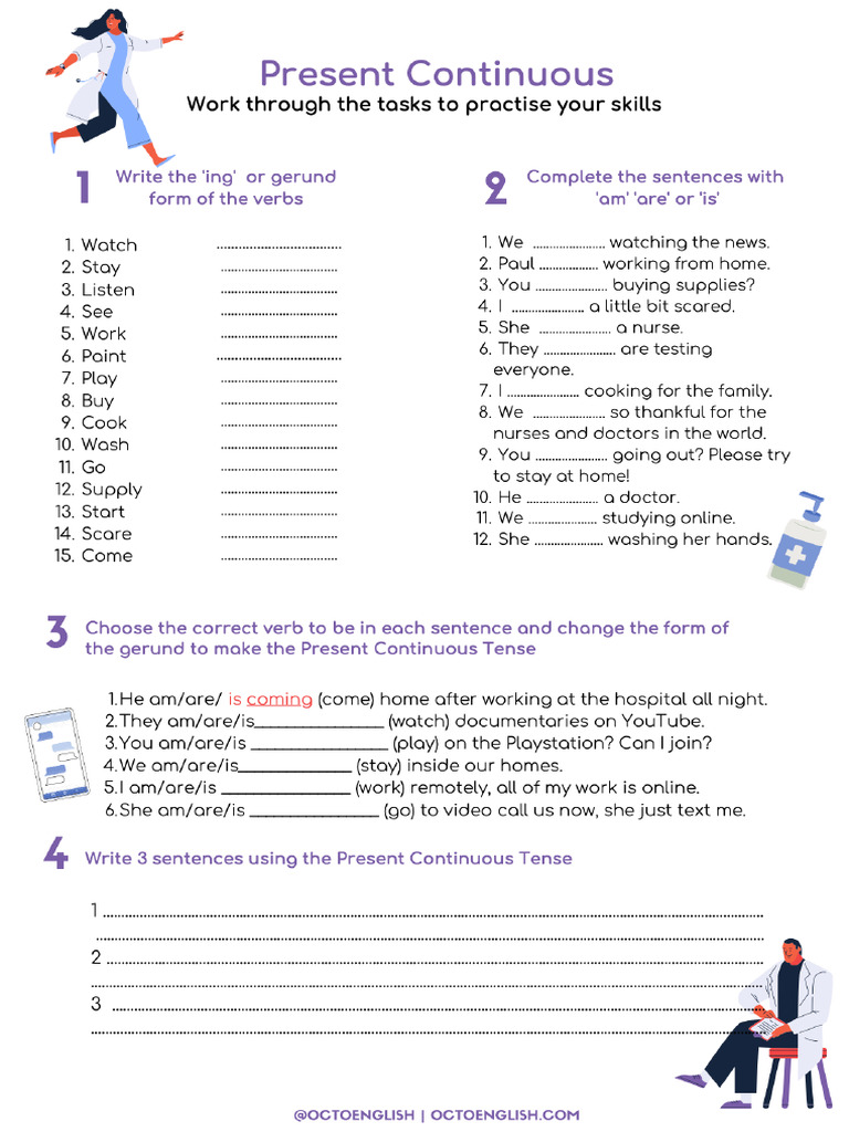 Present Continuous Worksheet Templates Layouts - 123342 | PDF