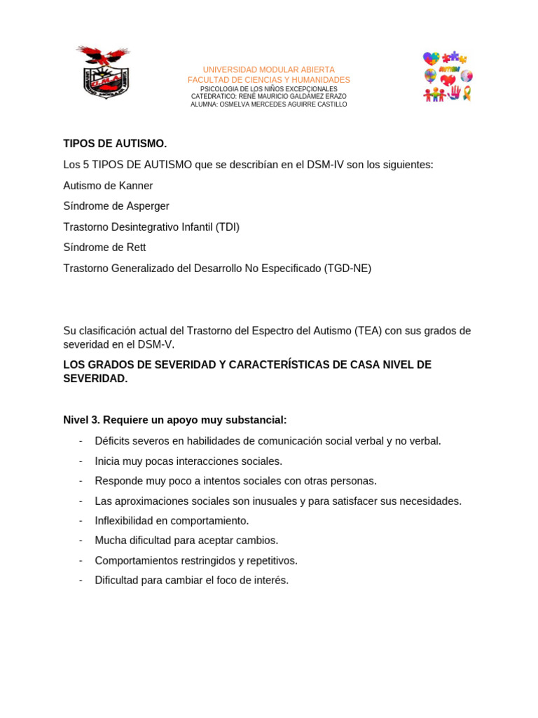 Tipos y Tratamientos del Autismo TEA | PDF | Espectro autista | Sicología