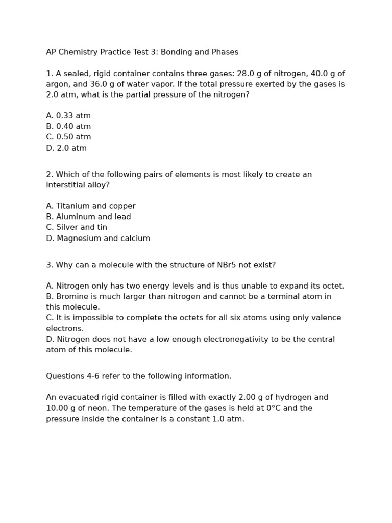 AP Chemistry Exam Prep | PDF | Gases | Phase (Matter)