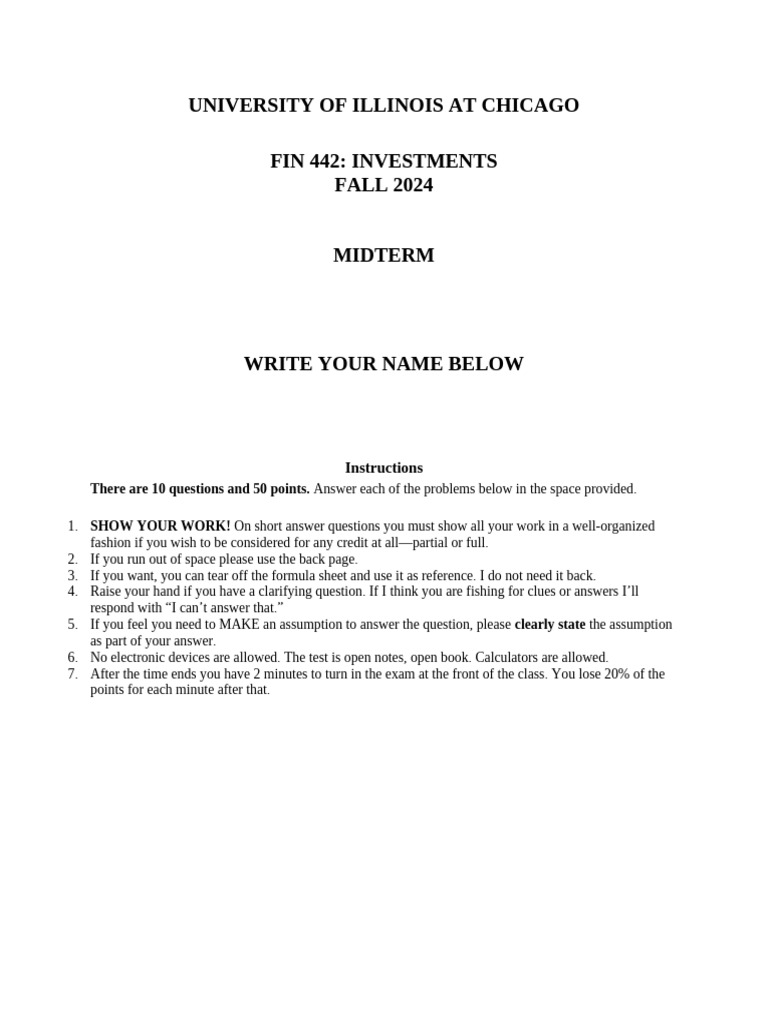 FIN 442 - Midterm - 2024 - Solutions | PDF | Hedge (Finance) | Option (Finance)