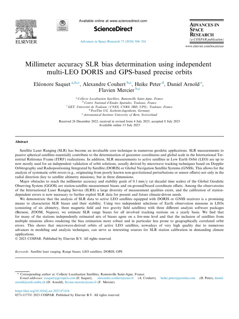 Millimeter Accuracy Slr Leo Doris And Gps Pdf Outer Space