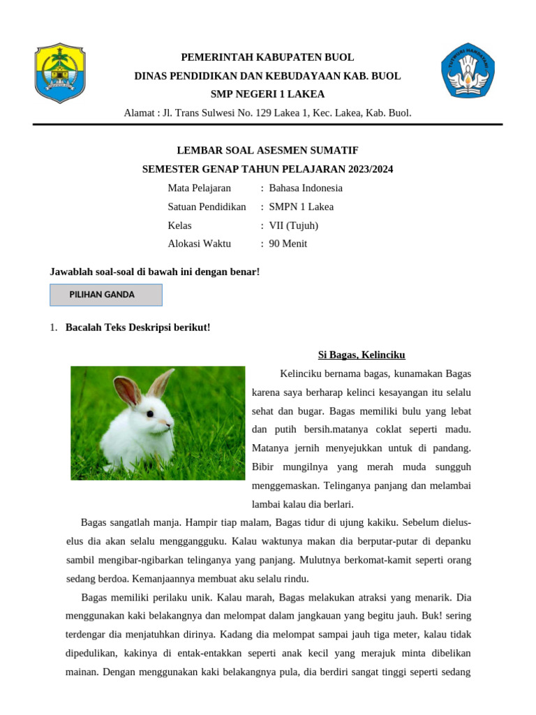 Asesmen Sumatif Genap Bindo KELAS VII | PDF