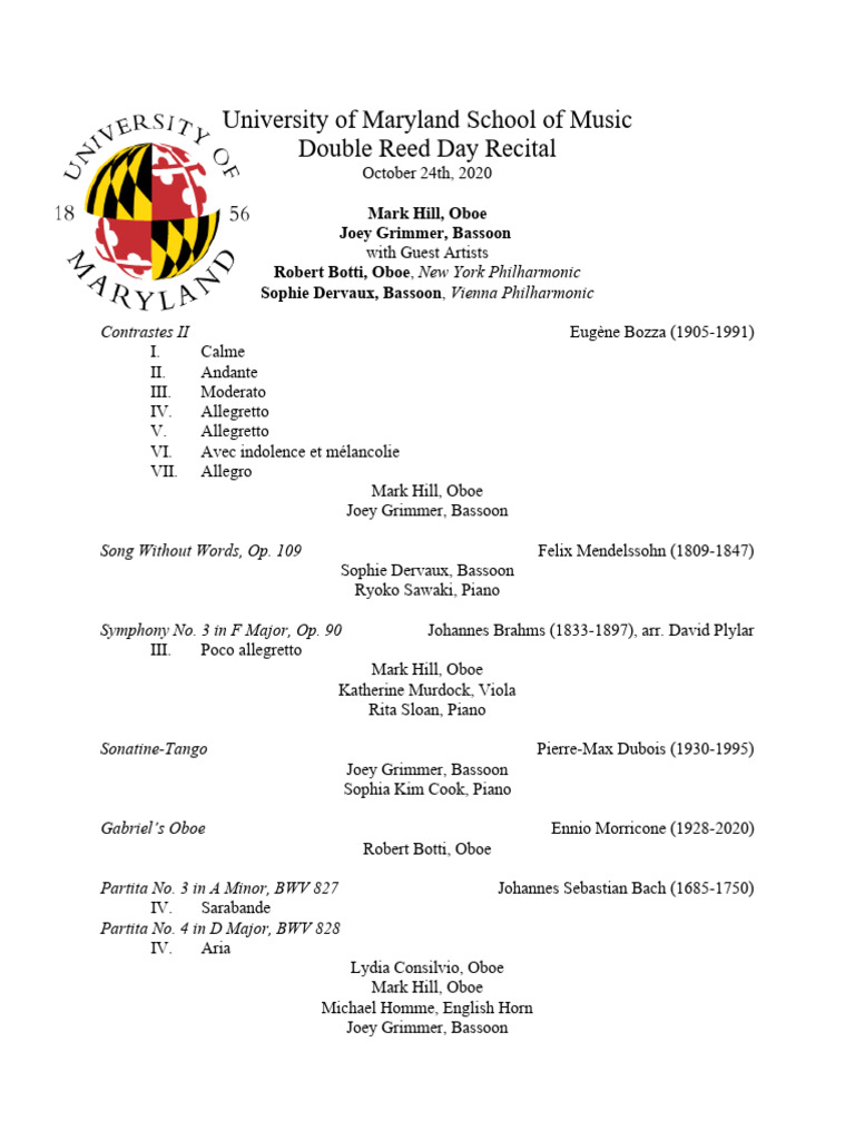 UMD Double Reed Day Recital | PDF | Art