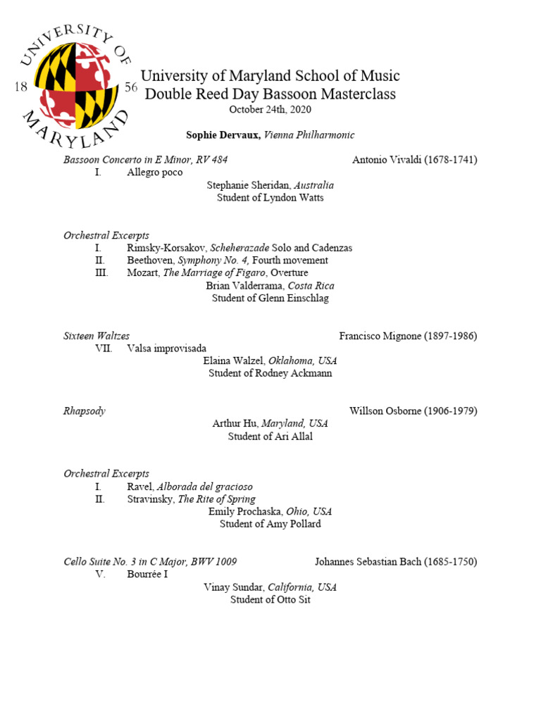 UMD Double Reed Day Bassoon Masterclass | PDF
