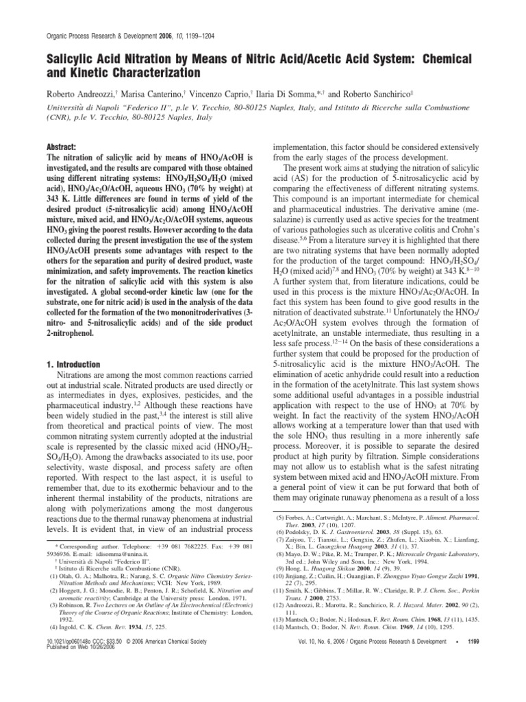 Batch Salicylic Acid Nitration OPRD2006 | PDF | Nitric Acid | Reaction Rate