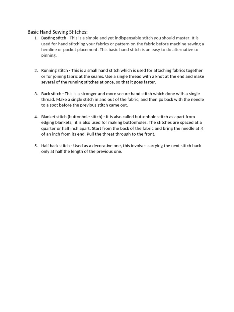 Basic Hand Sewing Stitches | PDF