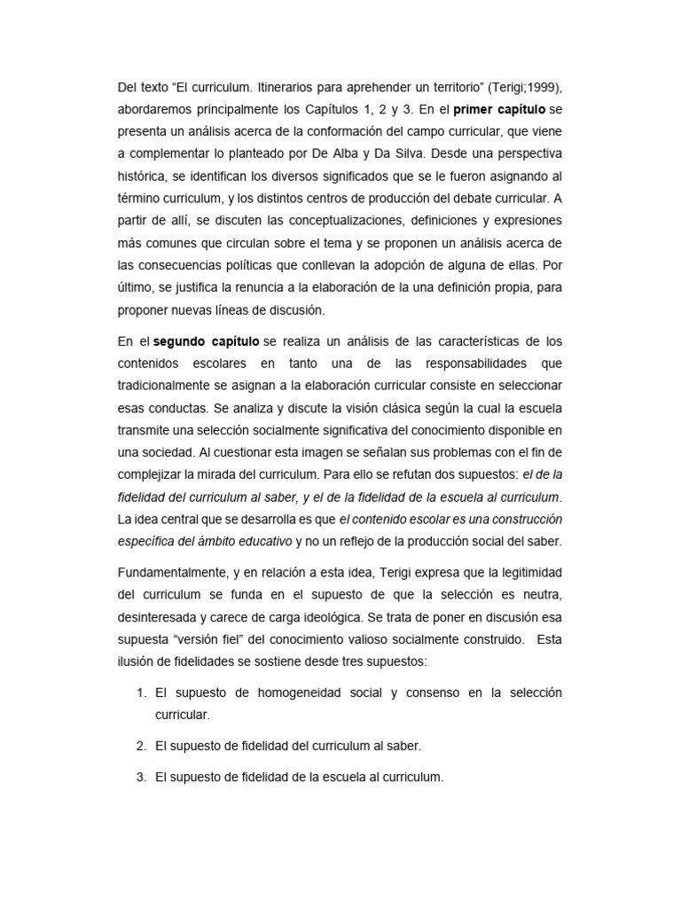 Presentación Capítulos 1, 2 y 3 TERIGI | PDF | Plan de estudios | Conocimiento