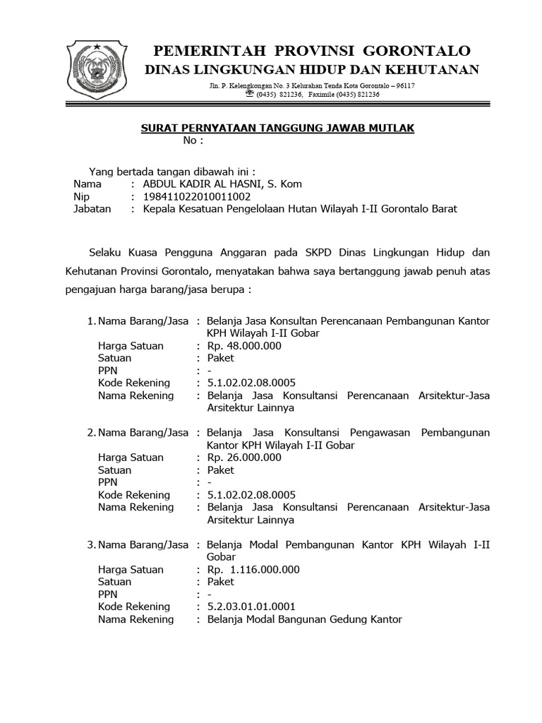 SPTM Bangunan Kantor KPH Gobar 2025 | PDF