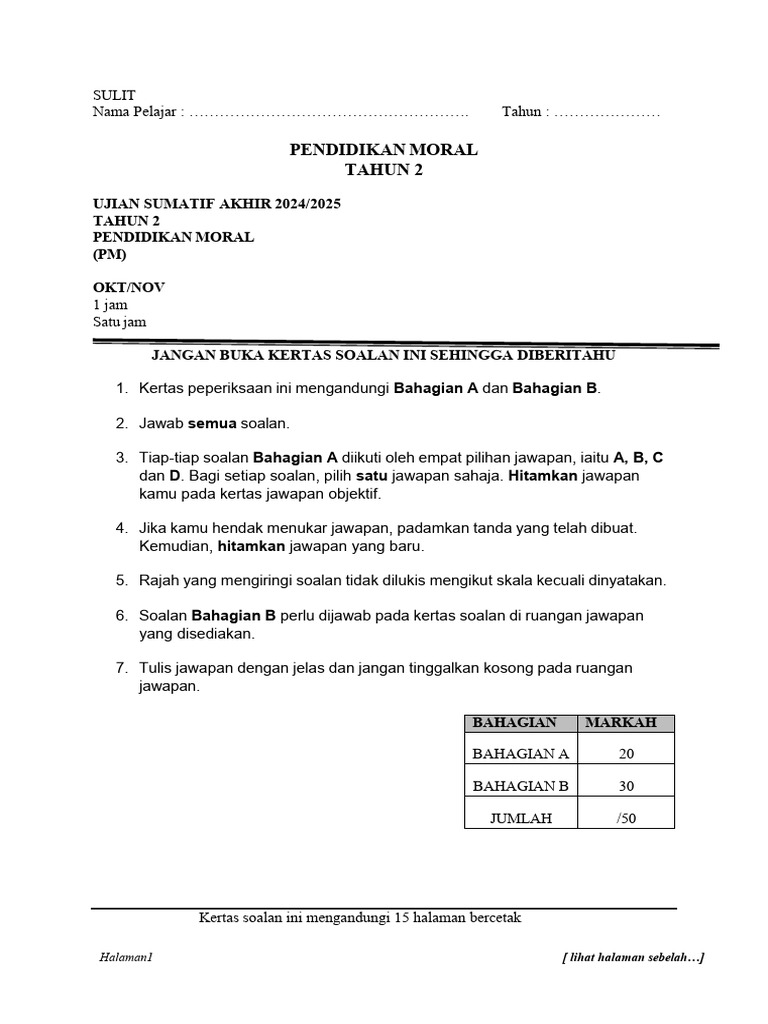 Usa Moral Tahun 2 | PDF