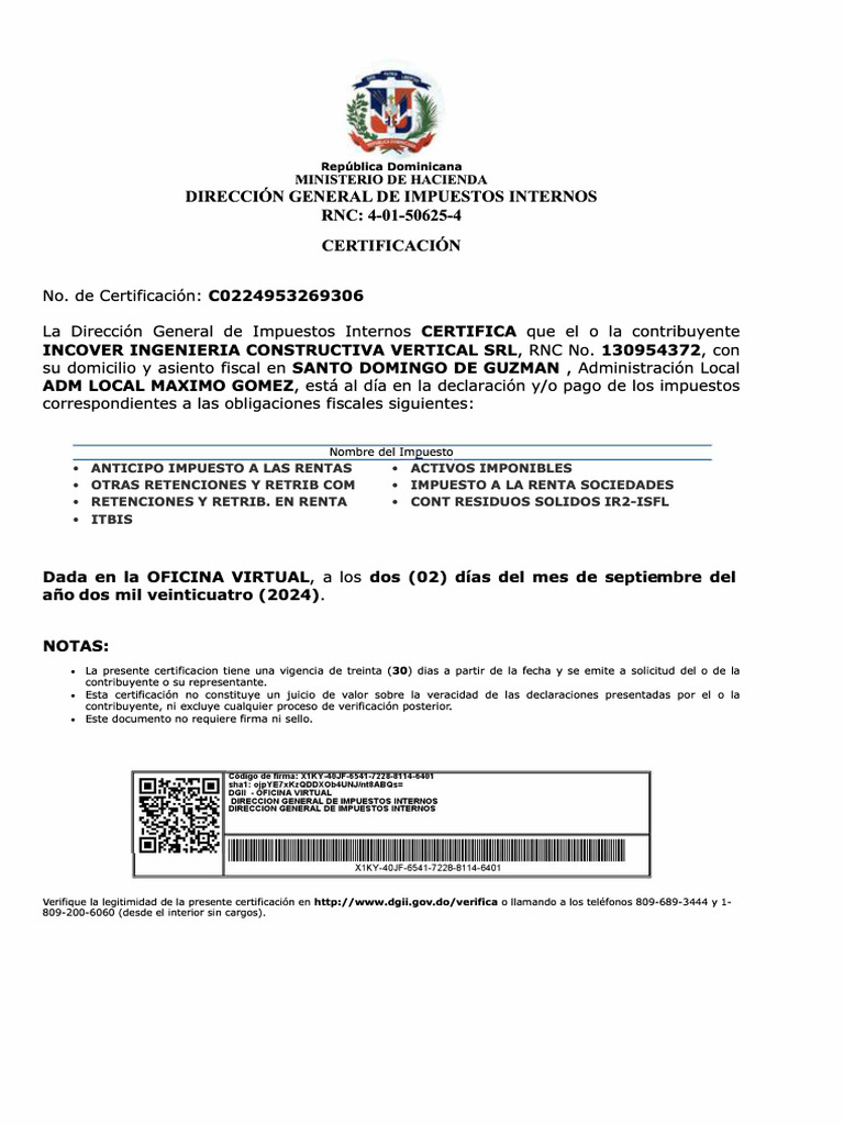 Certificacion DGII | PDF | Impuestos | Finanzas del gobierno