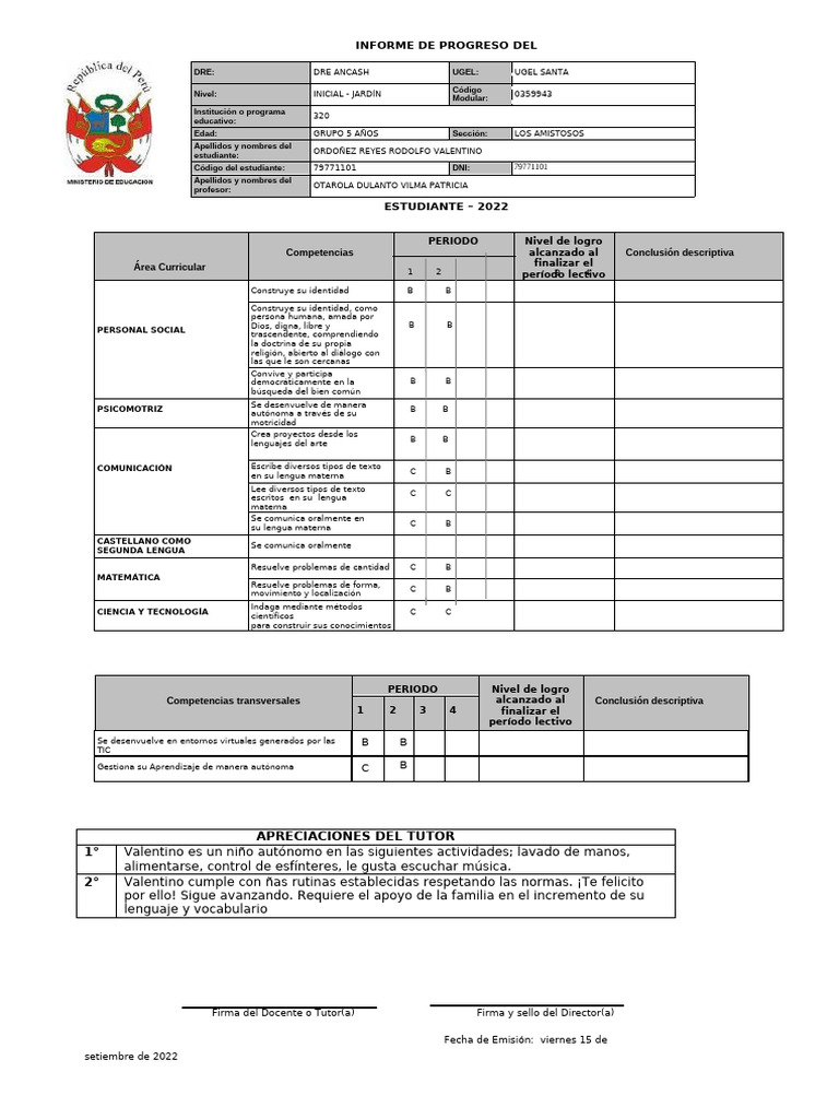 Informe Del Progreso | PDF | Aprendizaje