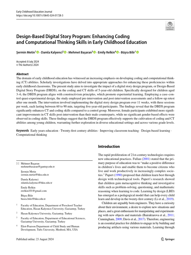 Design Based Digital Story Program: Enhancing Coding and Computational ...