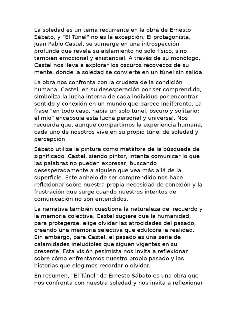 La Soledad Es Un Tema Recurrente en La Obra de Ernesto Sábato | PDF