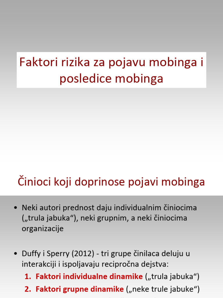 Faktori Pojave I Konsekvence Mobinga | PDF