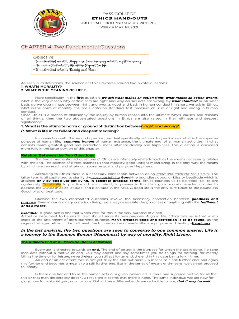 Ethics Week 4-HANDOUT | PDF | Human Nature | Morality