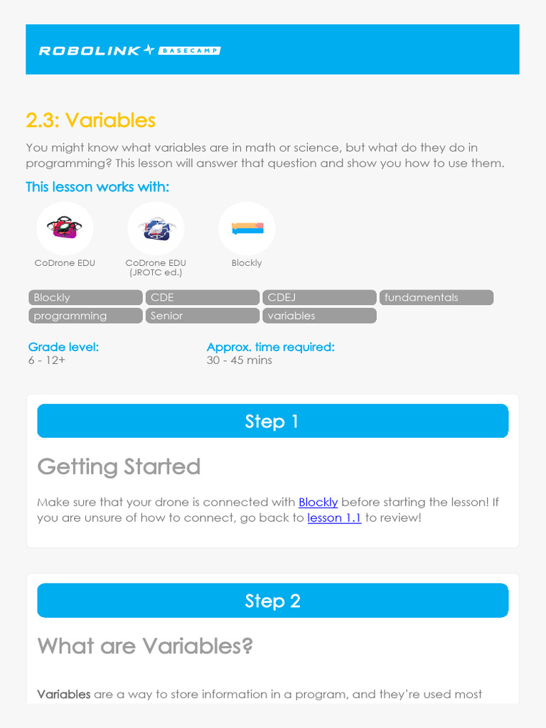 2 3 Variables Senior Cde Blockly | PDF | Parameter (Computer ...