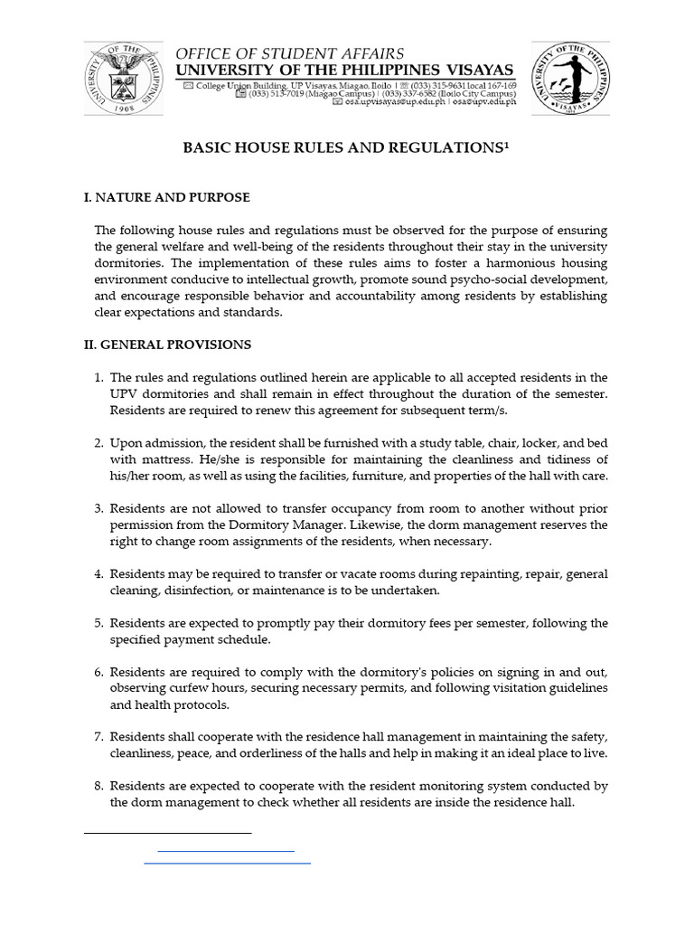 RSU - Basic House Rules and Regulations | PDF | Home Appliance | Dormitory