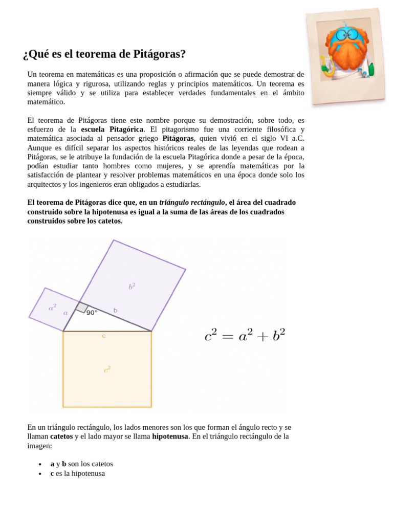 Teorema de Pitágoras: Definición y Ejemplos | PDF | Triángulo | Teorema