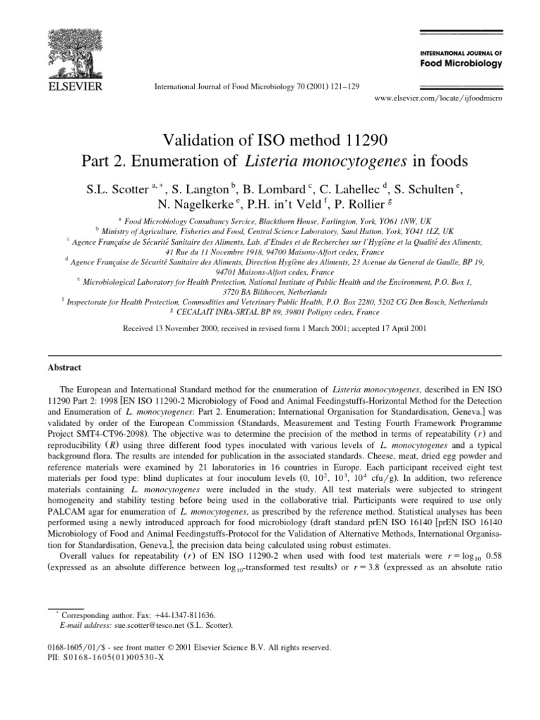 Validation of ISO 11290-2 for Listeria | PDF | Standard Deviation ...