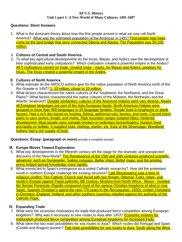 Unit 1 Objectives Student Questions | PDF | Spanish Empire | Christopher Columbus