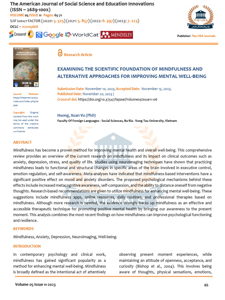 Examining The Scientific Foundation of Mindfulness and Alternative Approaches For Improving ...