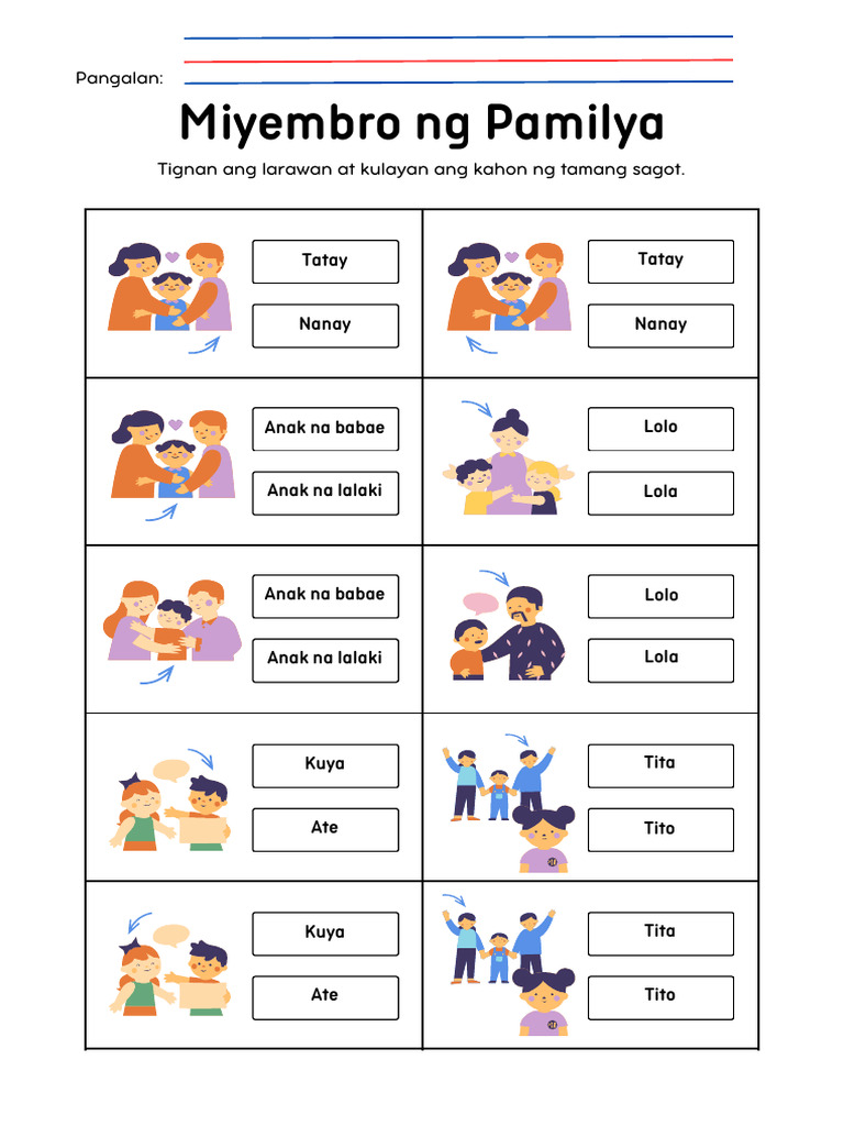 Miyembro NG Pamilya (Worksheet) | PDF