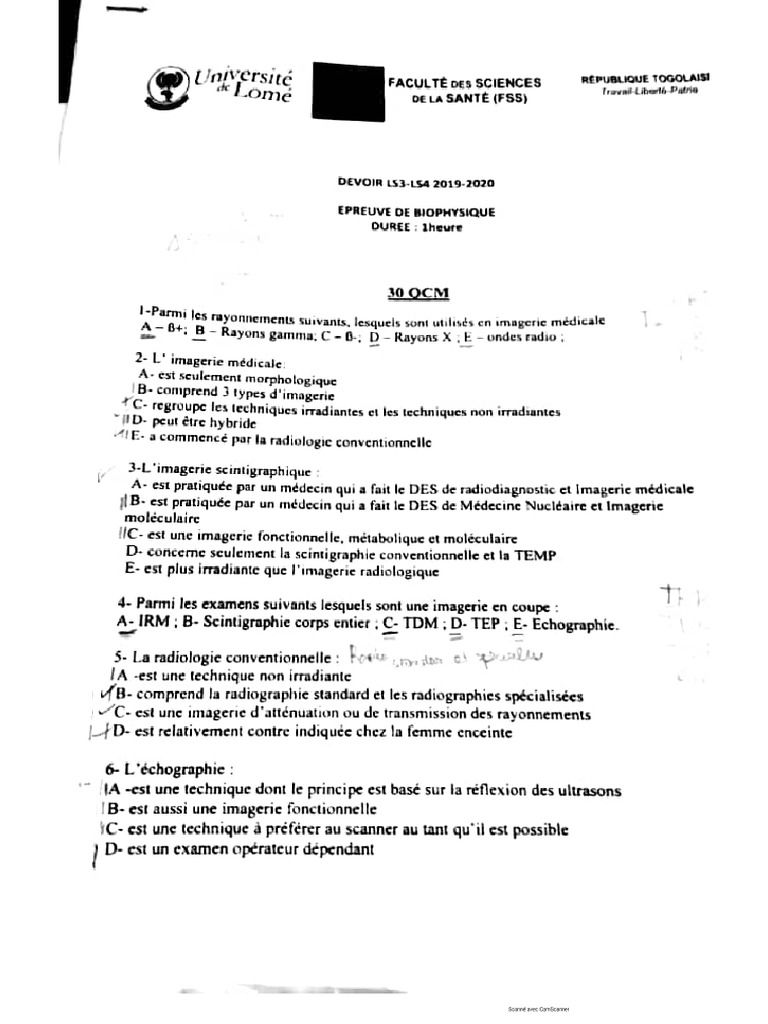 Devoir Biophysique 2019-2020 | PDF