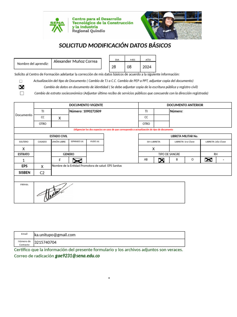 Modificacion de Datos Basicos 9231 | PDF