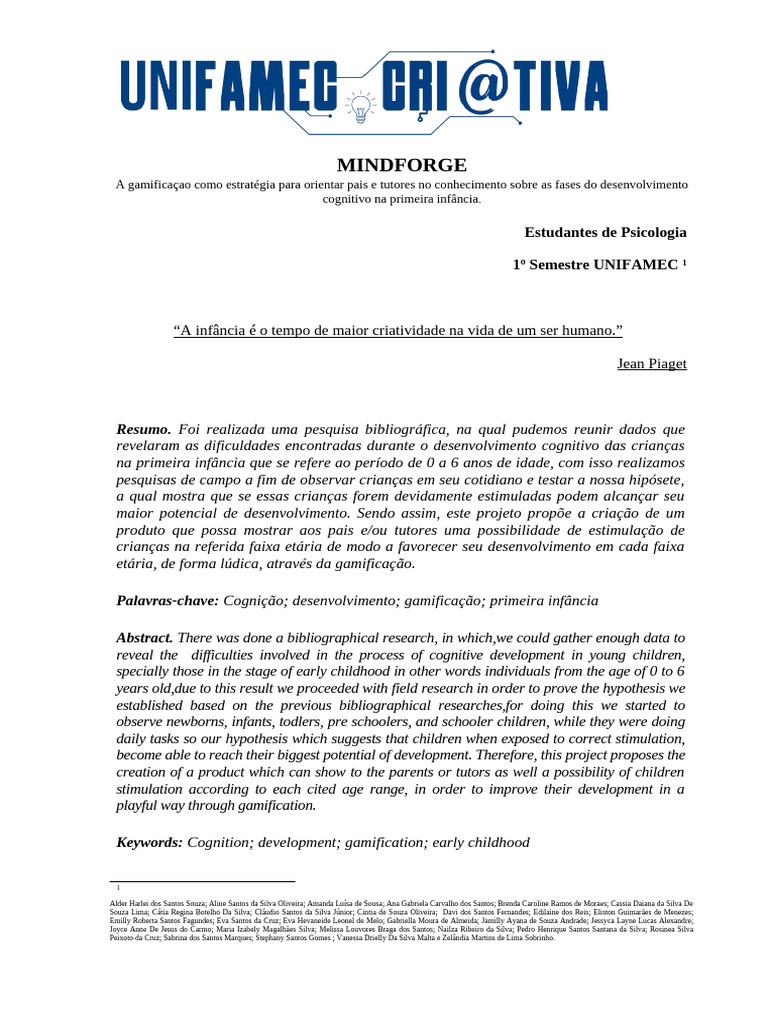 Modelo Paper - Unifameccriativa - MINDFORGE 2 | PDF | Psicologia ...