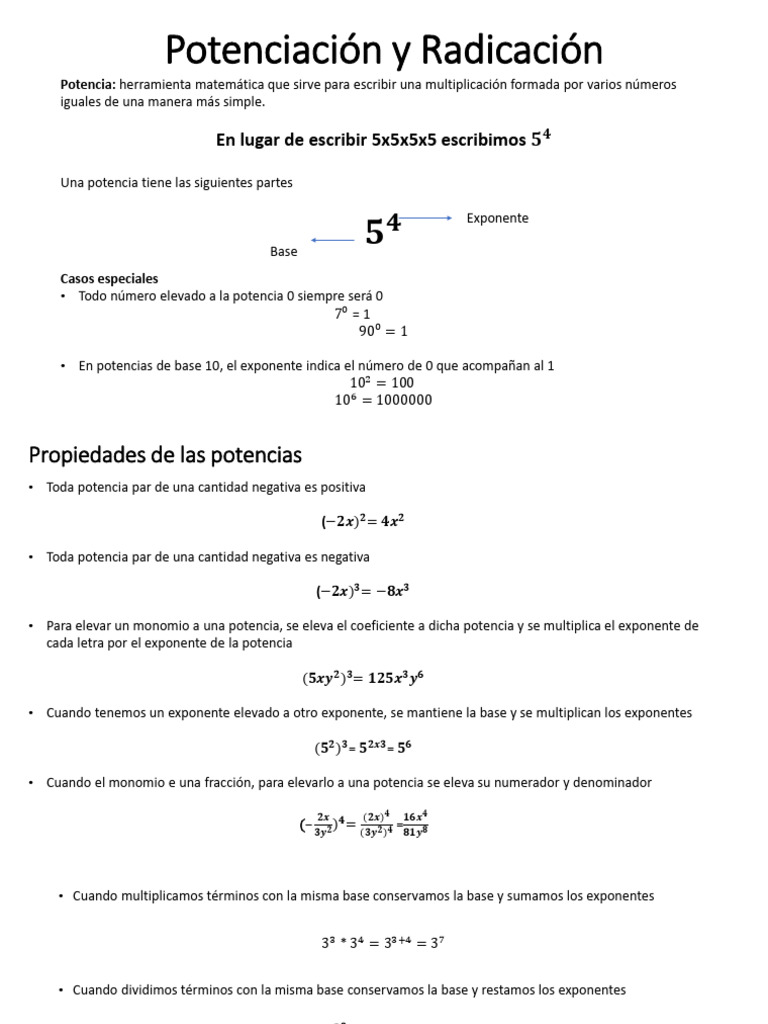 Potenciación y Radicación | PDF | Multiplicación | Exponenciación