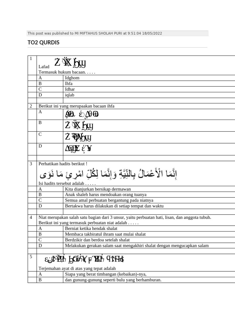 Soal To2 Am Qurdis | PDF