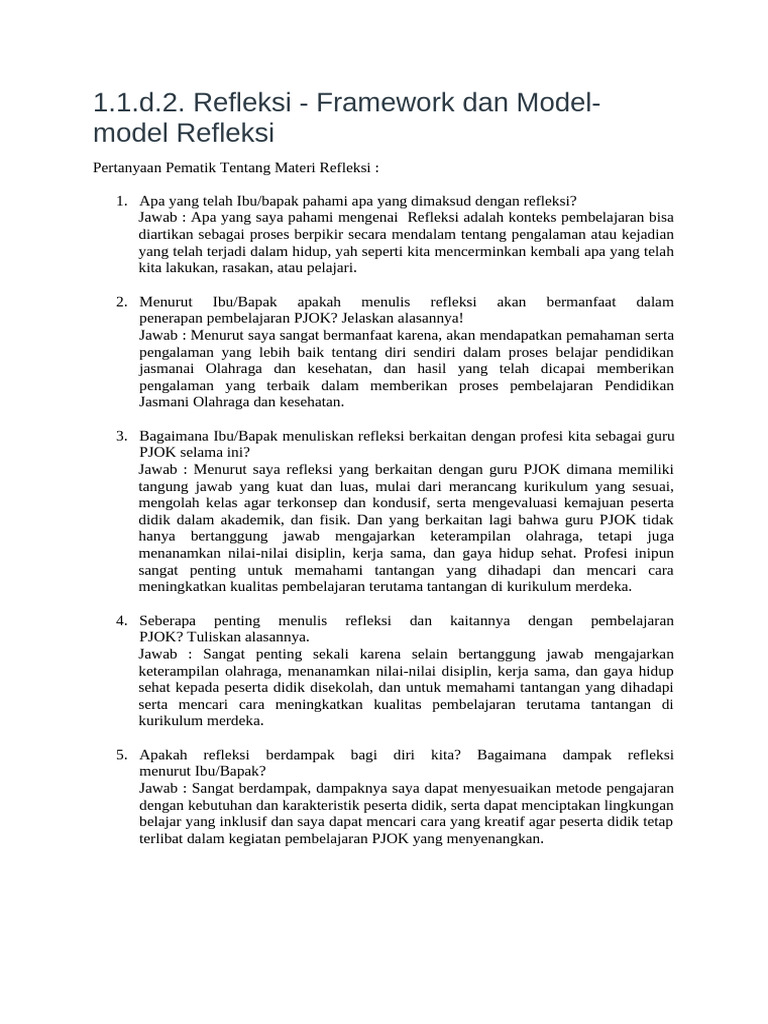 1.1.d.2. Refleksi - Framework dan Model-model Refleksi | PDF