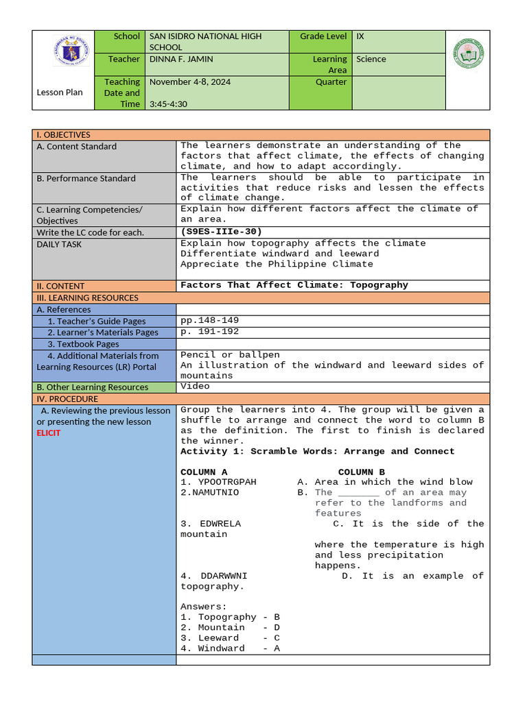 Lesson Plan 2 | PDF | Rain | Precipitation