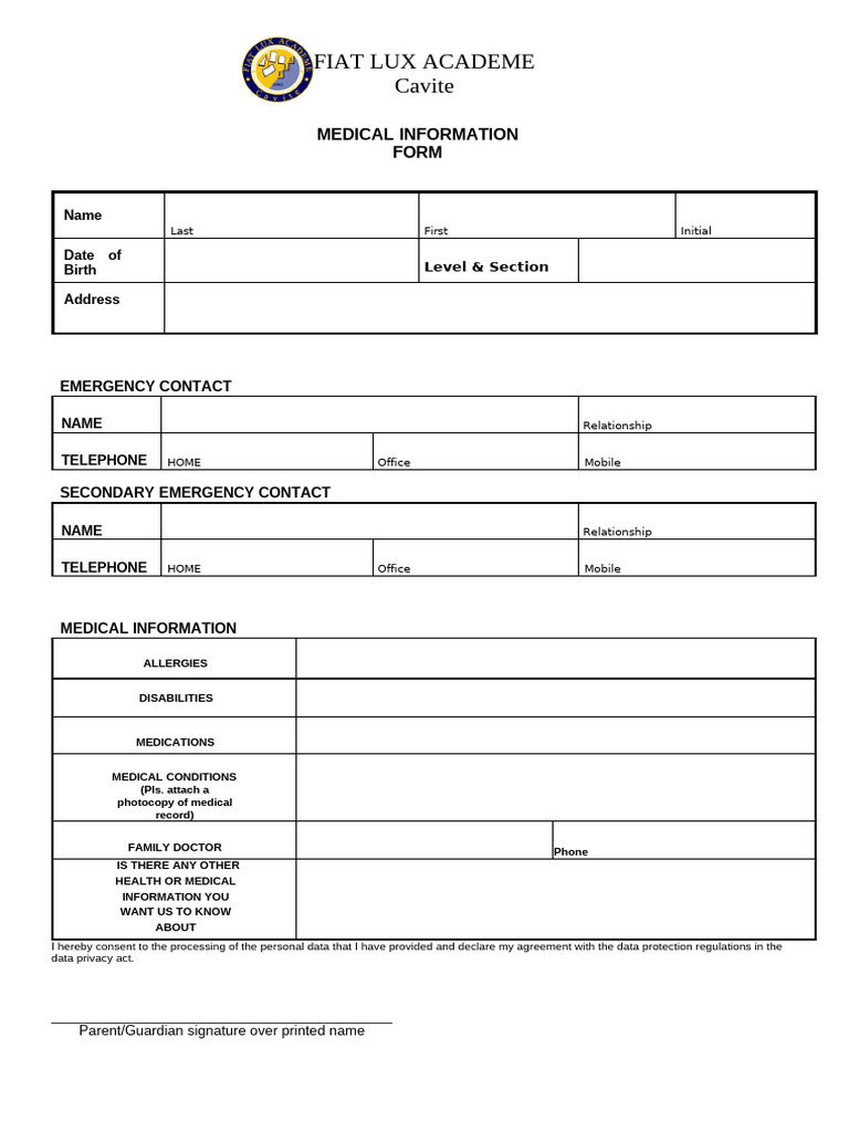 Blank Medical Information Form | PDF