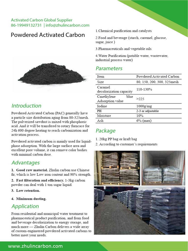 Zhulin Powdered Activated Carbon (PAC) Introduction | PDF | Chemical ...
