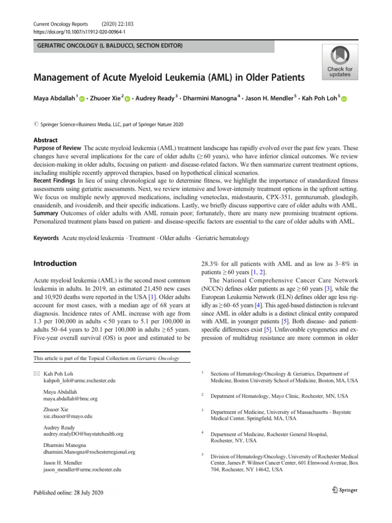 Management of Acute Myeloid Leukemia (AML) in Older Patients 2020 | PDF ...