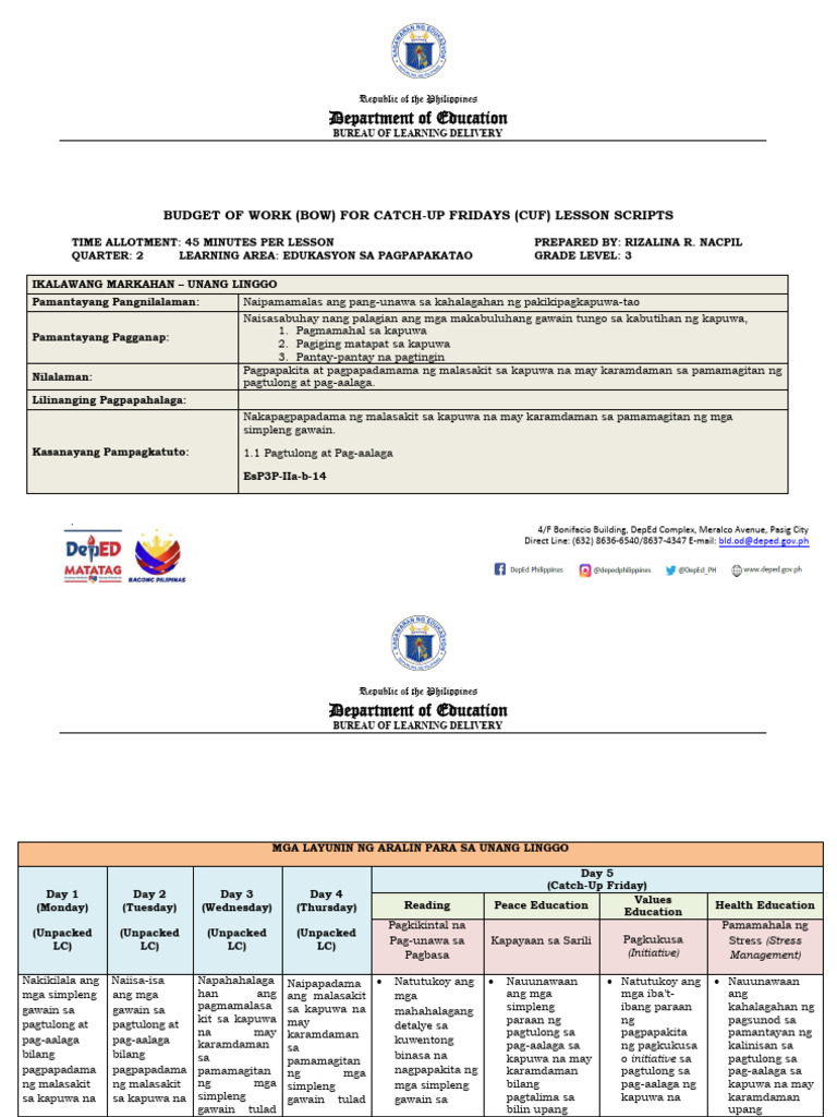 CO-2024-BOW-Grade 3-CUF-EsP-Q2-W1 | PDF