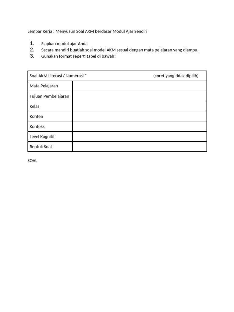 20.JOHAN YULIANTO - LK B3 - 02. Menyusun Soal AKM Berdasar Modul Ajar Sendiri | PDF