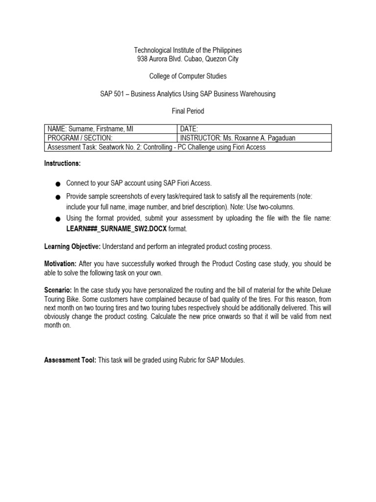 Seatwork No. 2 - Controlling - PC Using Fiori Access | PDF | Business | Computers