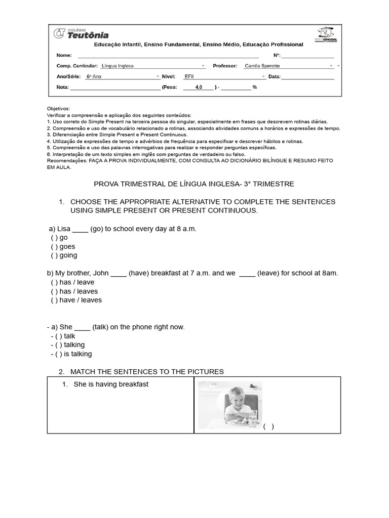 Trimestral 6th Ano | PDF