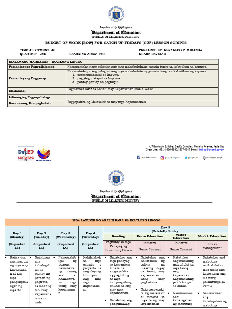 CO-2024-BOW-Grade 3-CUF-EsP-Q2-W3 | PDF