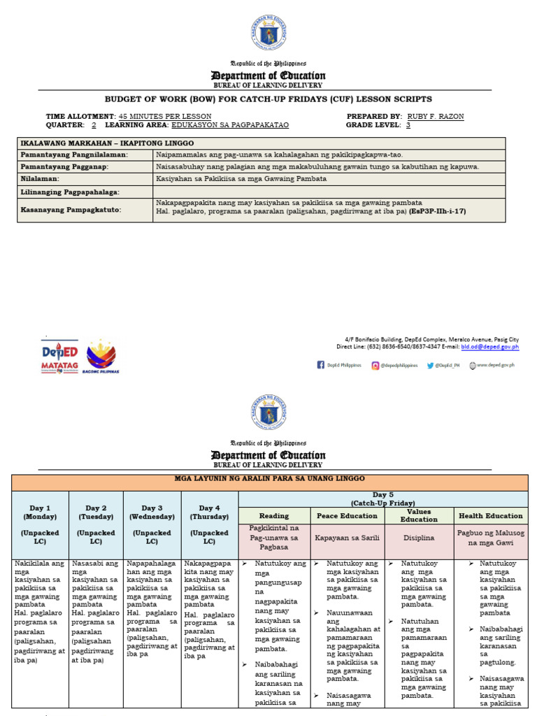 CO-2024-BOW-Grade 3-CUF-EsP-Q2-W7 | PDF