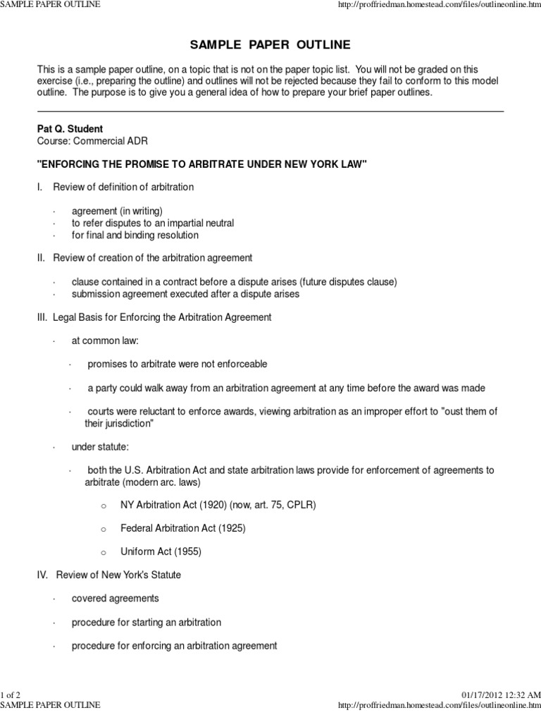 Sample Paper Outline | PDF | Arbitration | United States Law